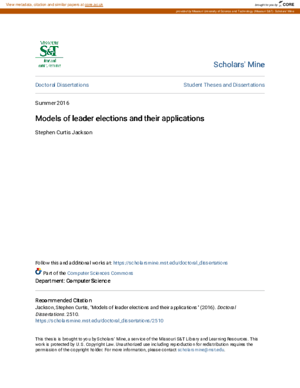 (PDF) Models of leader elections and their applications