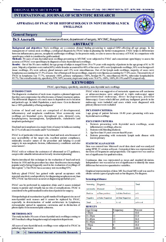 (PDF) Appraisal of FNAC over Histopathology in nonthyroidal neck swellings