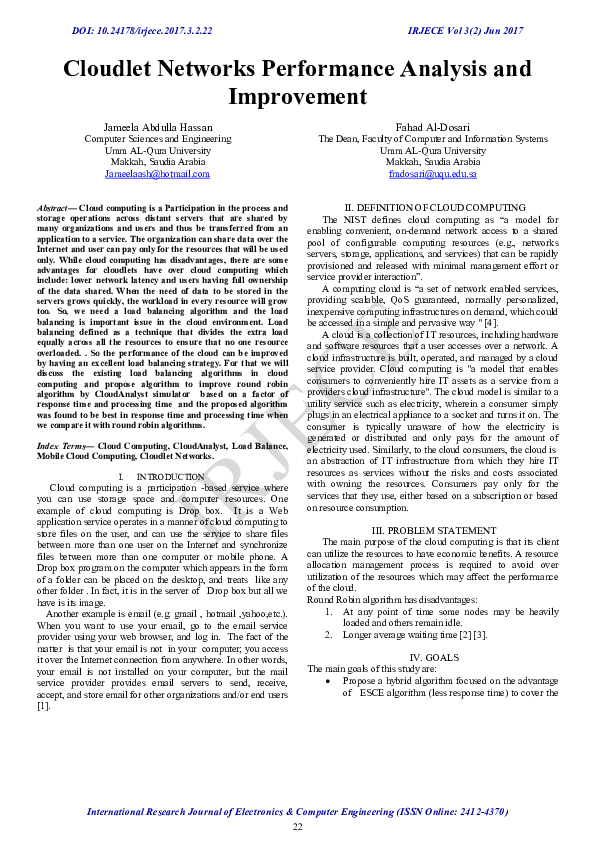 (PDF) Cloudlet Networks Performance Analysis and Improvement
