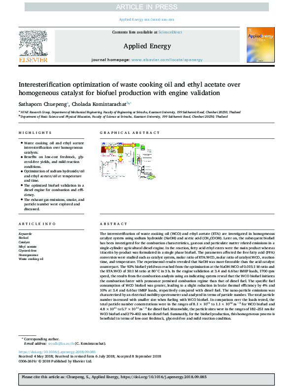 (PDF) Optimizing Biofuel from Waste Oil and Ethyl Acetate