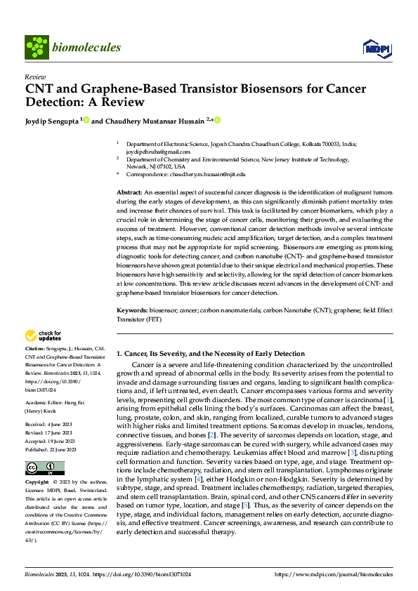 (PDF) CNT and Graphene-Based Transistor Biosensors for Cancer Detection ...