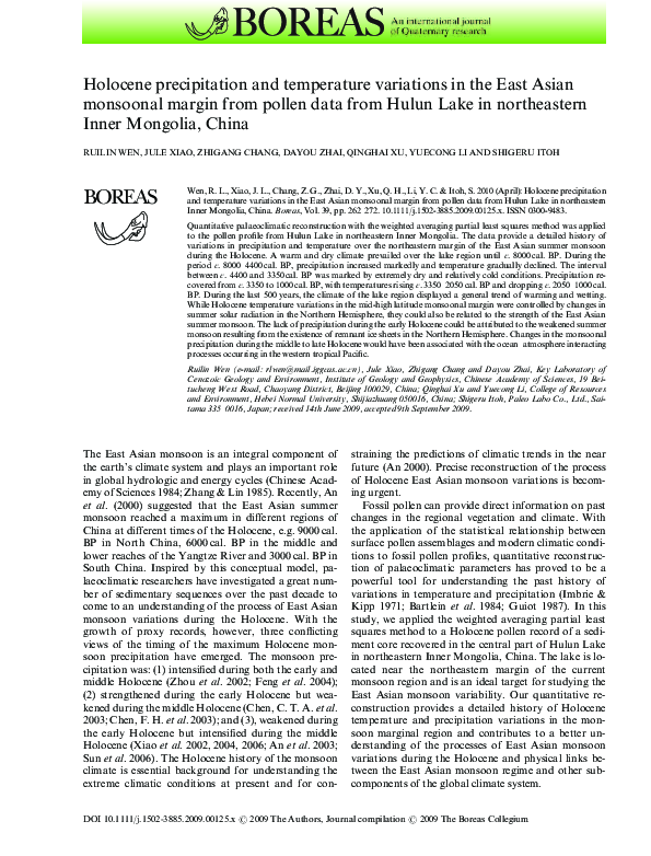 (PDF) Holocene precipitation and temperature variations in the East ...