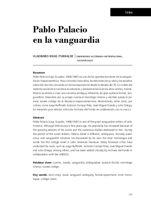 (PDF) Pablo Palacio en la vanguardia