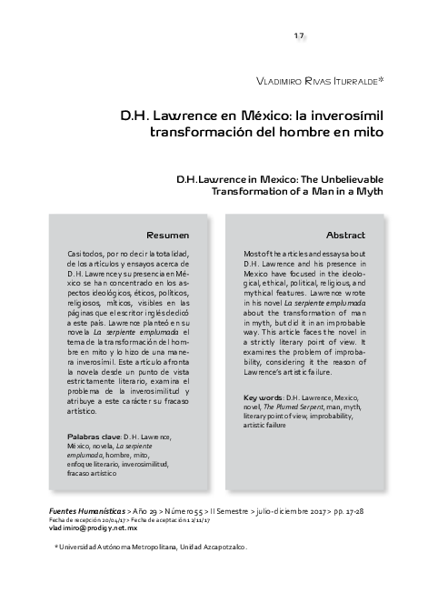 (PDF) D.H. Lawrence en México: la inverosímil transformación del hombre ...
