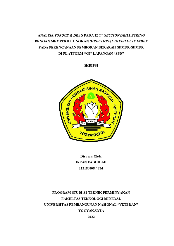 (PDF) Analisa Torque & Drag dengan Memperhitungkan Directional Difficulty Index pada Perencanaan ...