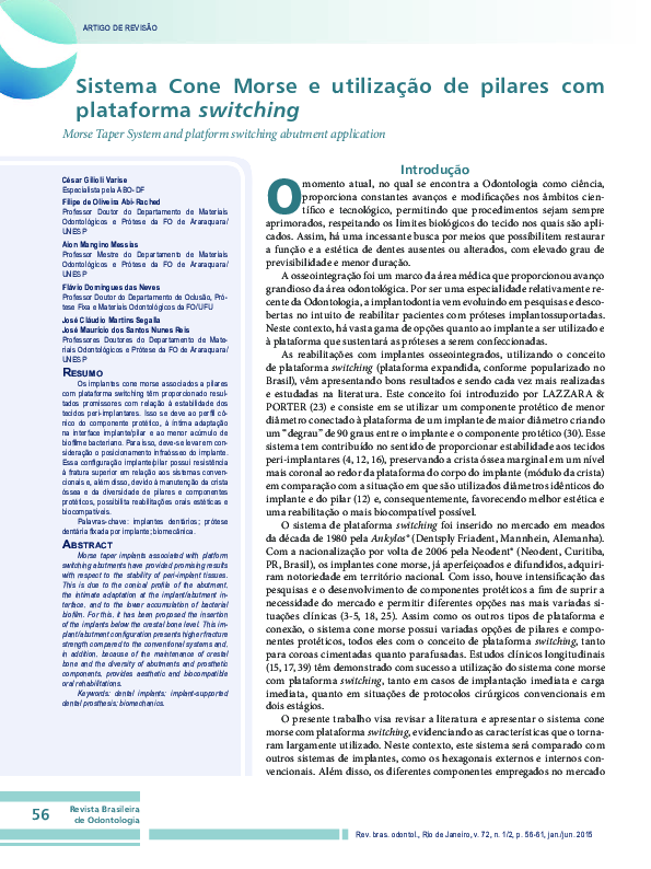 (PDF) Sistema Cone Morse e utilização de pilares com plataforma switching