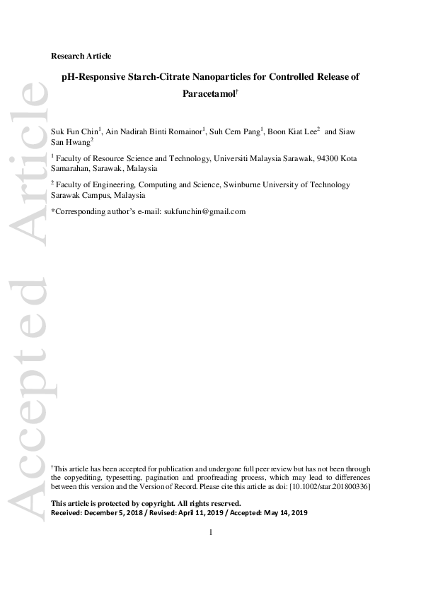 (PDF) pH‐Responsive Starch‐Citrate Nanoparticles for Controlled Release ...