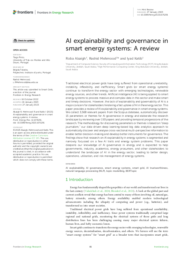 (PDF) AI explainability and governance in smart energy systems: A review