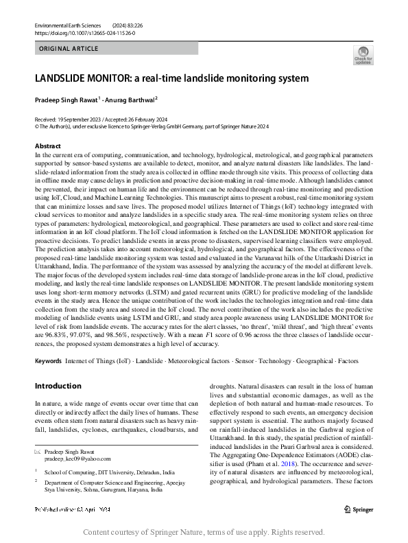 (PDF) LANDSLIDE MONITOR: a real-time landslide monitoring system