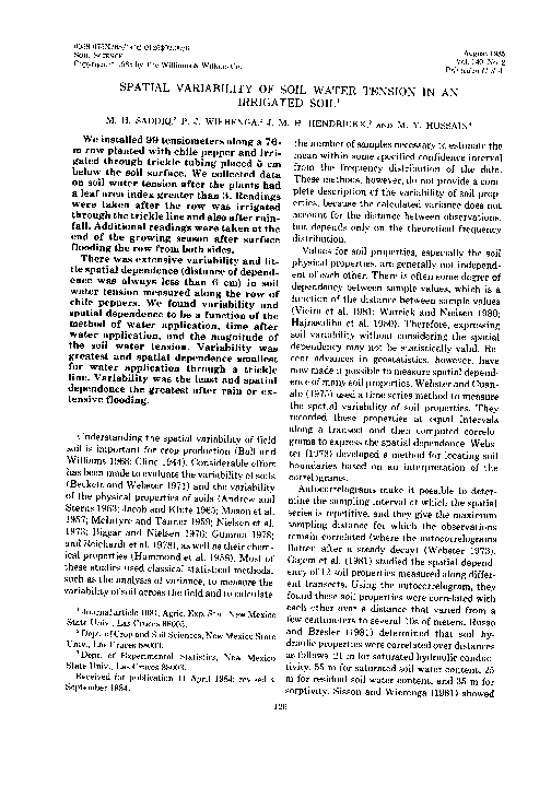(PDF) Spatial Variability of Soil Water Tension in an Irrigated Soil