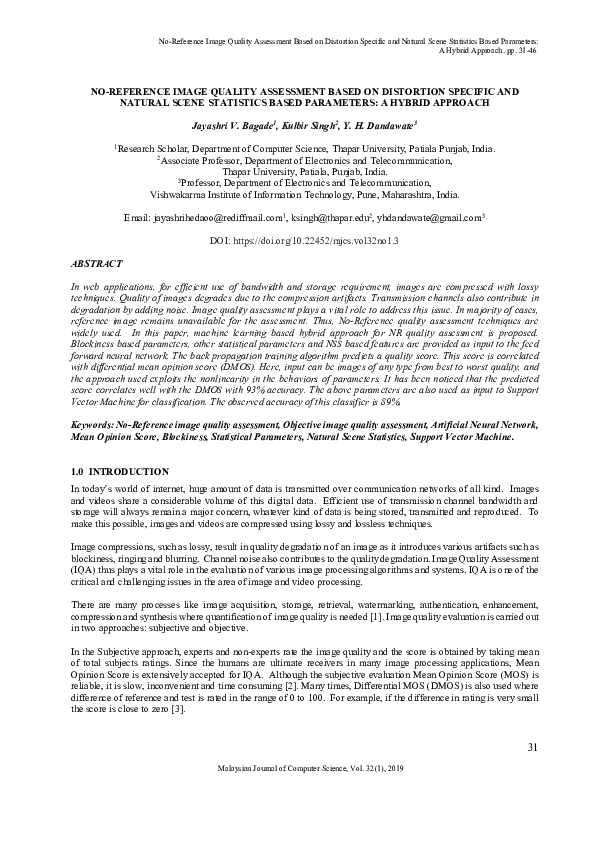 (PDF) No-Reference Image Quality Assessment Based on Distortion Specific and Natural Scene ...
