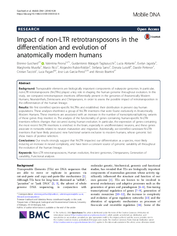 (PDF) Impact of non-LTR retrotransposons in the differentiation and evolution of anatomically ...