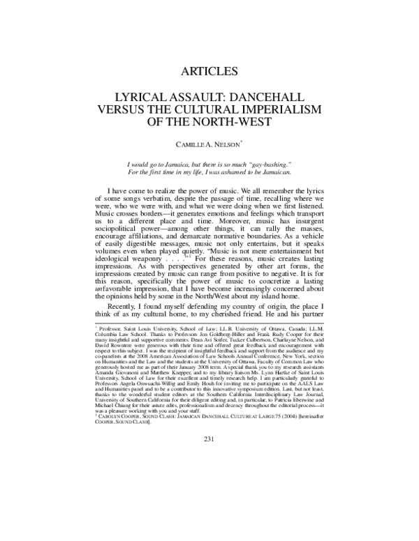 (PDF) Lyrical Assault: Dancehall versus the Cultural Imperialism of the ...