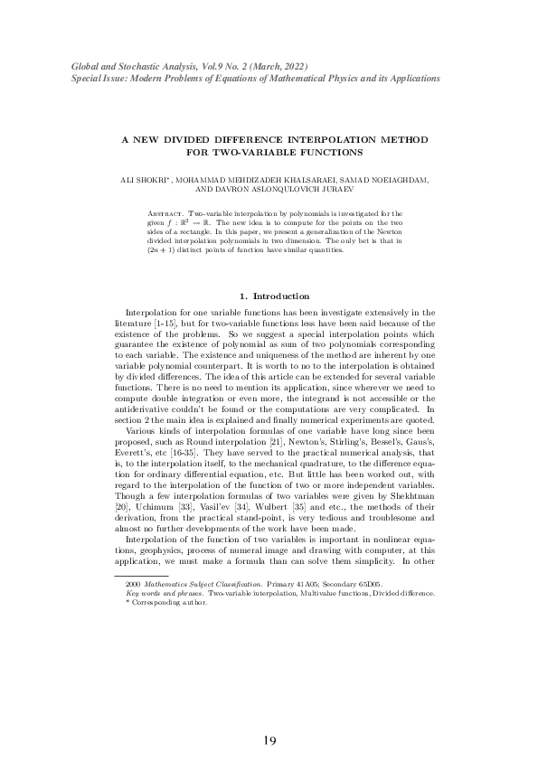 (PDF) A New Divided Difference Interpolation Method for Two-Variable Functions