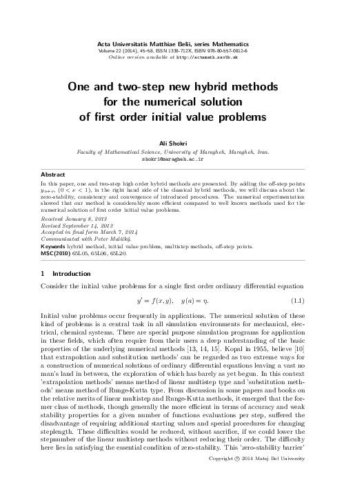 (PDF) One and two-step new hybrid methods for the numerical solution of ...