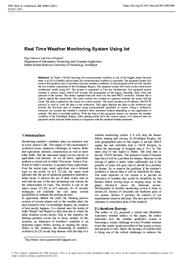 (PDF) Real Time Weather Monitoring System Using Iot