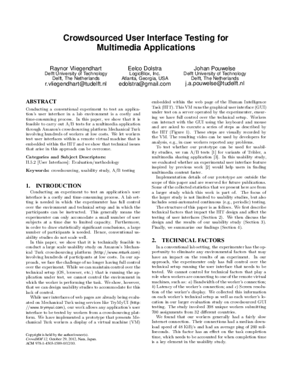 (PDF) Crowdsourced user interface testing for multimedia applications