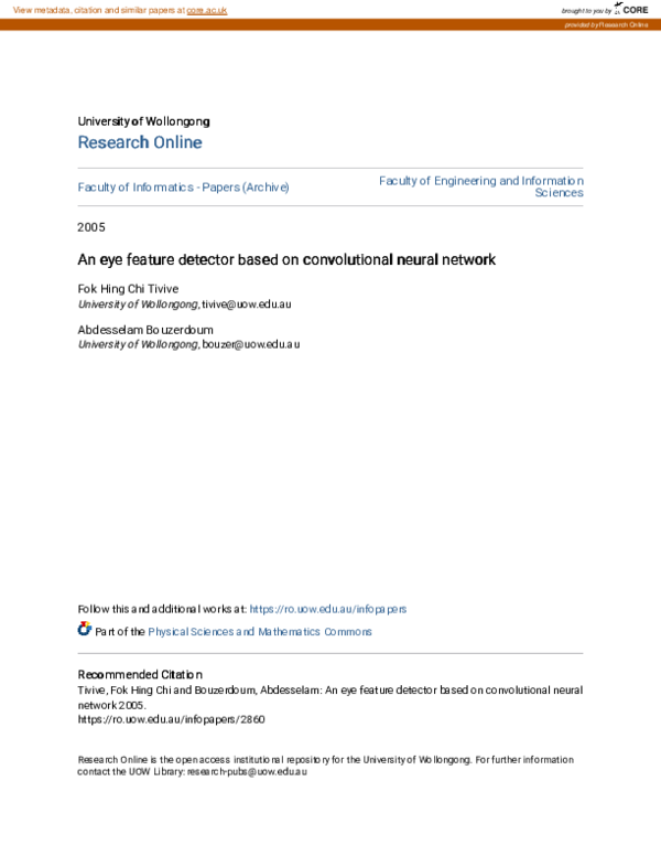 (PDF) An eye feature detector based on convolutional neural network