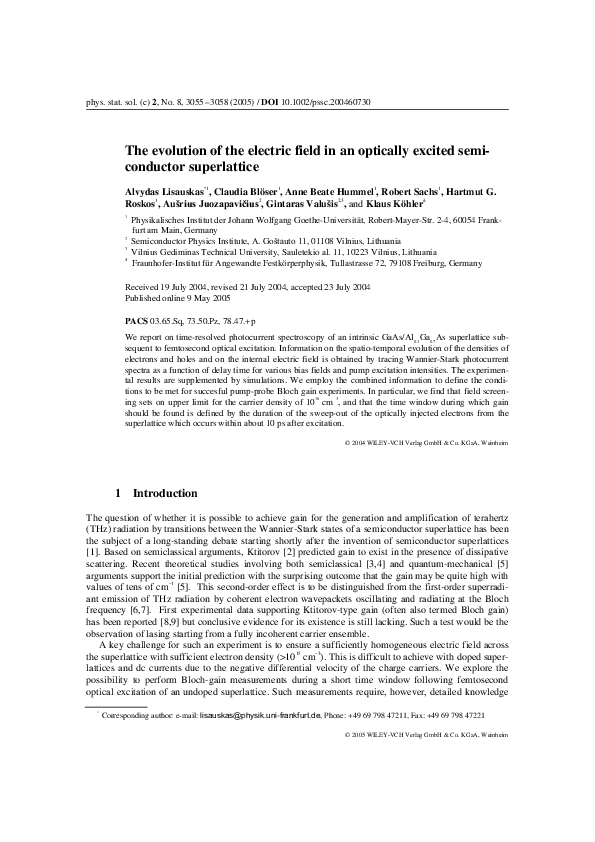 (PDF) The evolution of the electric field in an optically excited ...