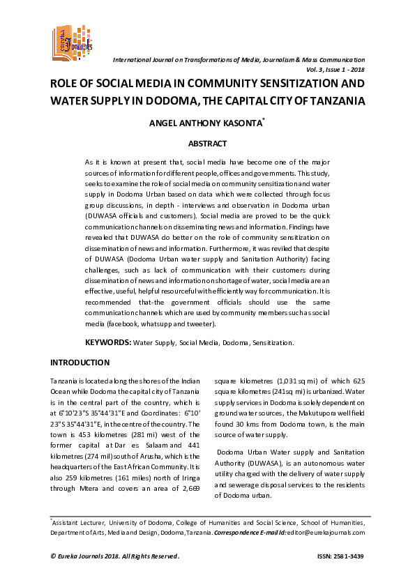 (PDF) Role of Social Media in Community Sensitization and Water Supply ...