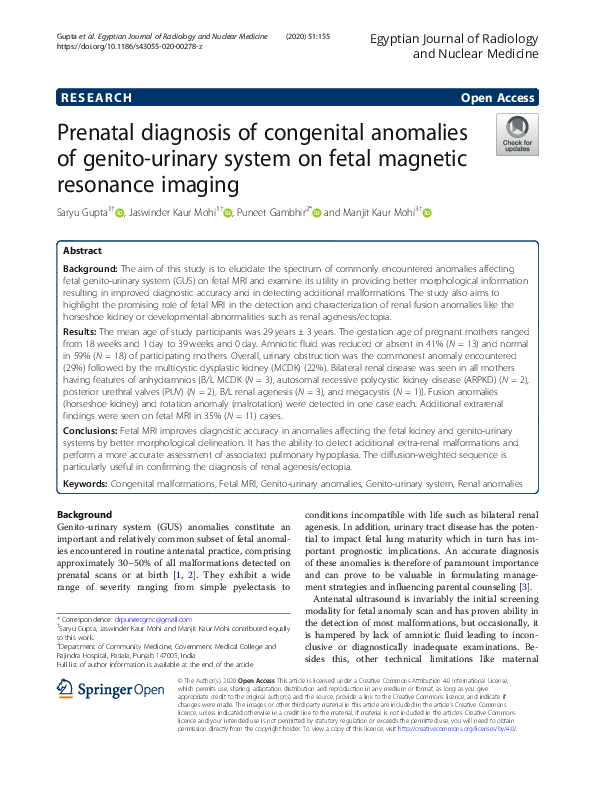 (PDF) Prenatal diagnosis of congenital anomalies of genito-urinary ...