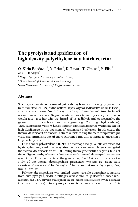 (PDF) The pyrolysis and gasification of high density polyethylene in a ...