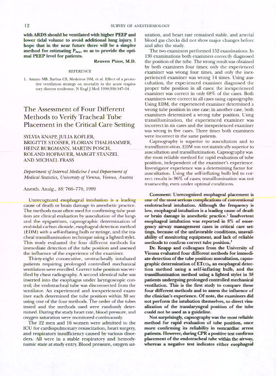 (PDF) The Assessment of Four Different Methods to Verify Tracheal Tube ...