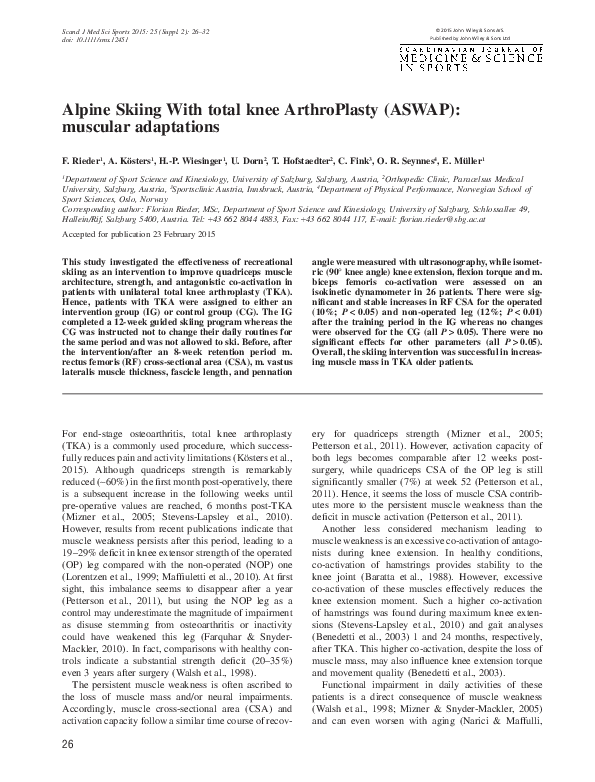 (PDF) Alpine Skiing With total knee ArthroPlasty (ASWAP): physical self ...