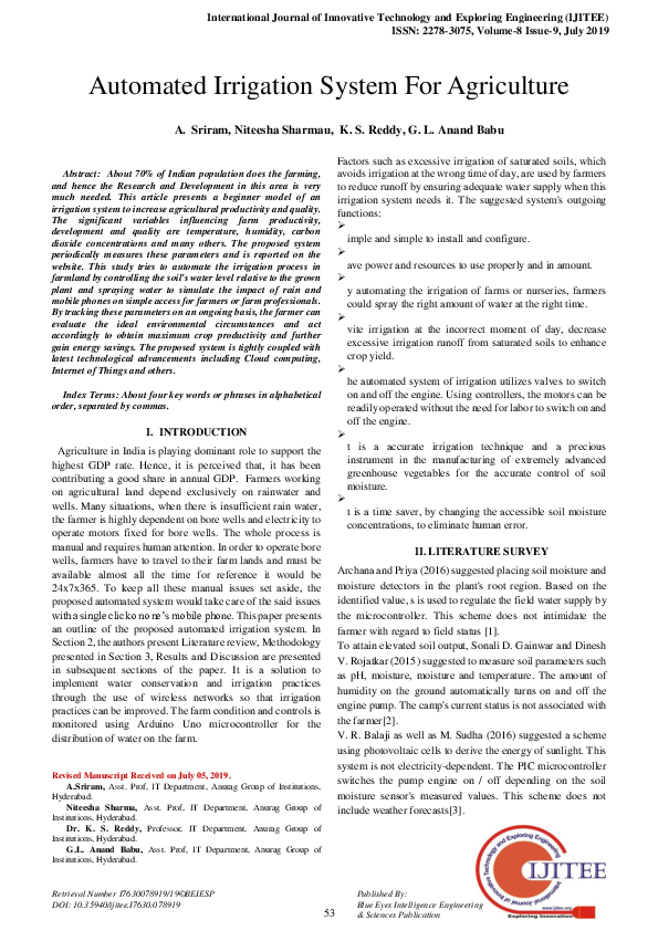 (PDF) Automated Irrigation System for Agriculture