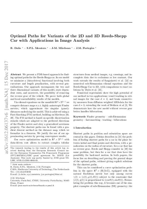 (PDF) Optimal Paths for Variants of the 2D and 3D Reeds-Shepp Car with Applications in Image ...