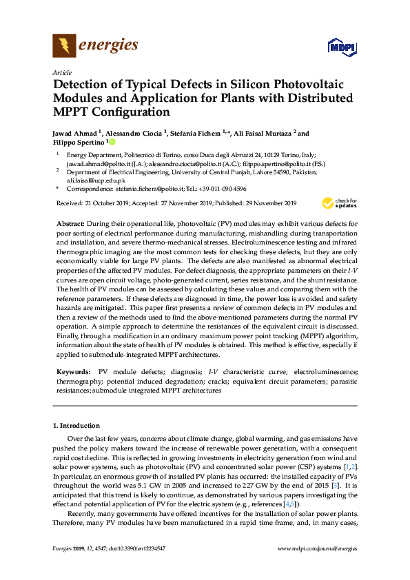 (PDF) Detection of Typical Defects in Silicon Photovoltaic Modules and Application for Plants ...