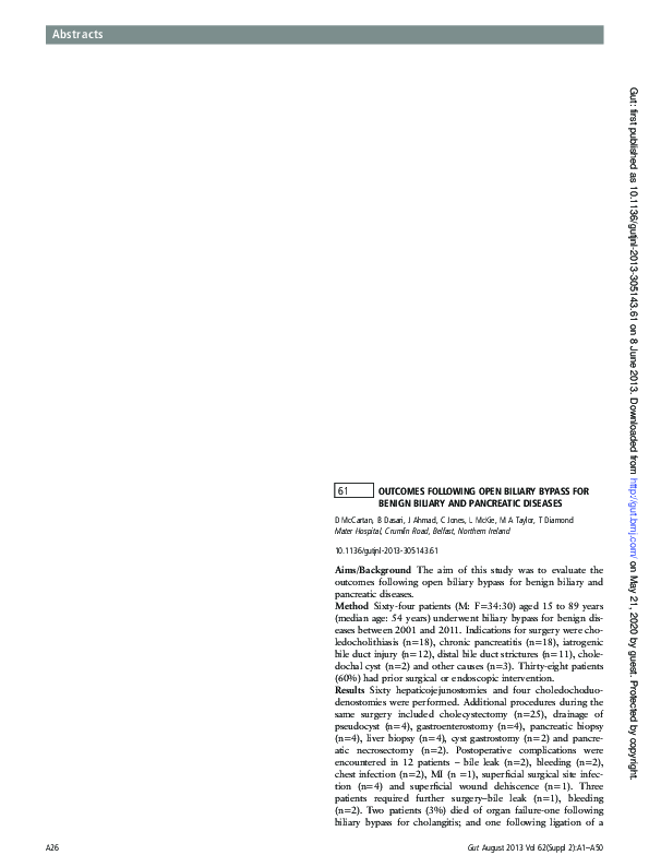 (PDF) Outcomes Following Open Biliary Bypass for Benign Biliary and ...