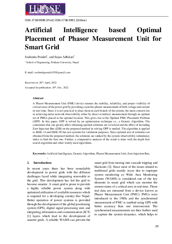 (PDF) Artificial Intelligence based Optimal Placement of Phasor ...