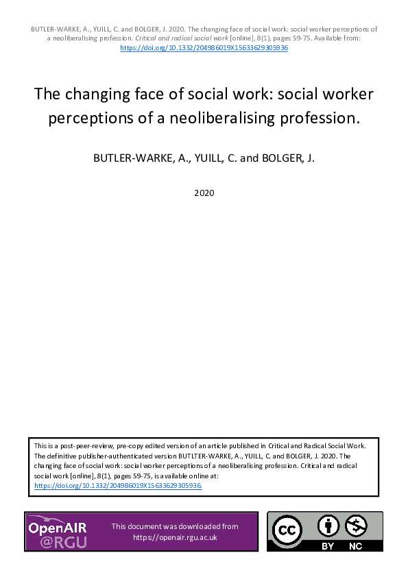 (PDF) The changing face of social work: social worker perceptions of a ...