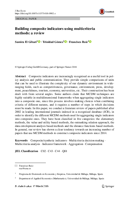 (PDF) Building composite indicators using multicriteria methods: a review