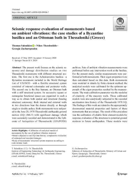 (PDF) Seismic response evaluation of monuments based on ambient ...