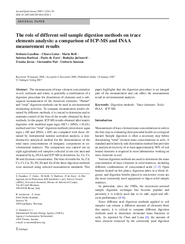 (PDF) The role of different soil sample digestion methods on trace ...