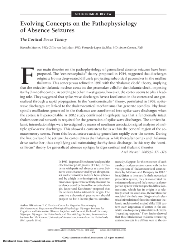 (PDF) Evolving Concepts on the Pathophysiology of Absence Seizures