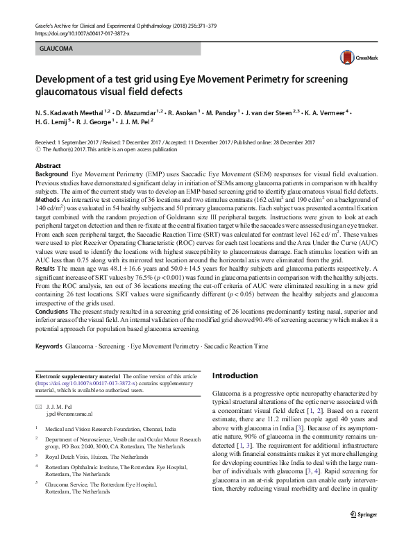 (PDF) Development of a test grid using Eye Movement Perimetry for ...