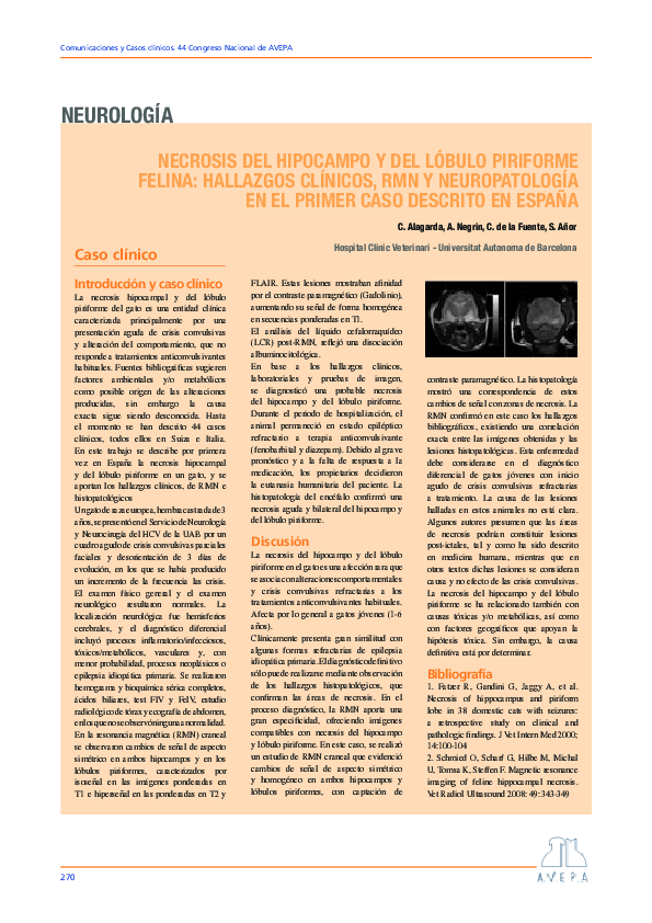 (PDF) Necrosis del hipocampo y del lóbulo piriforme felina: hallazgos ...