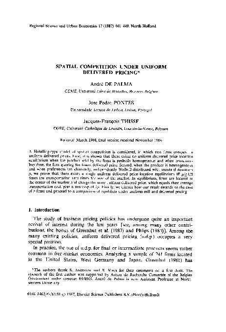 (PDF) Spatial competition under uniform delivered pricing