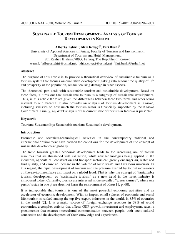 (PDF) Udržitelný Rozvoj Cestovního Ruchu – Analýza Rozvoje Cestovního ...