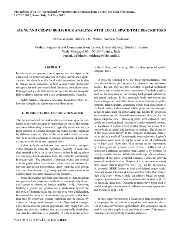 (PDF) Scene and crowd behaviour analysis with local space-time descriptors