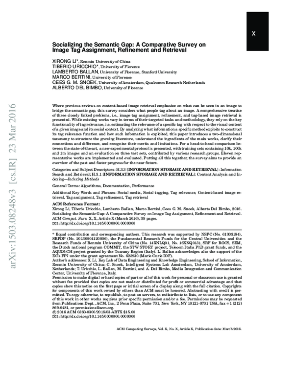 (PDF) Socializing the Semantic Gap: A Comparative Survey on Image Tag Assignment, Refinement ...