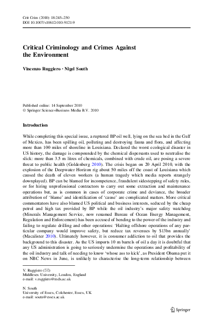 (PDF) Critical Criminology and Crimes Against the Environment