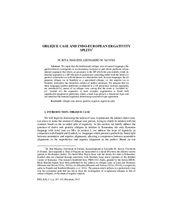 (PDF) Oblique Case and Indo-European Ergativity Splits