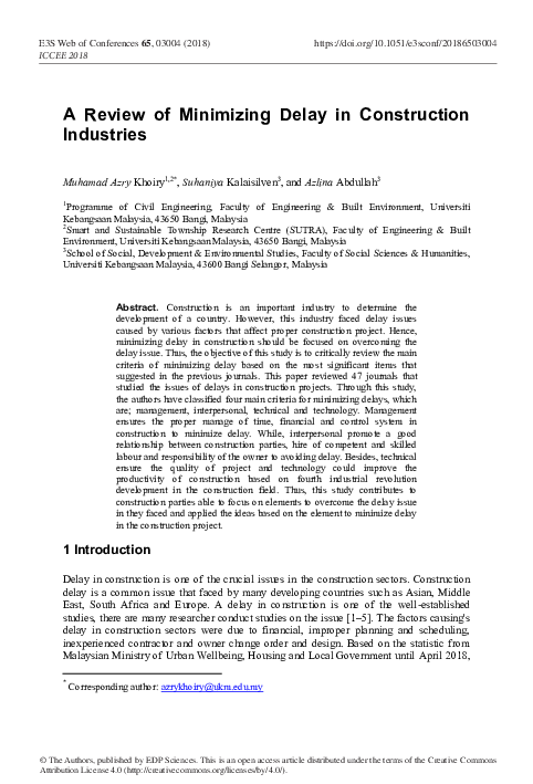 (PDF) A Review of Minimizing Delay in Construction Industries