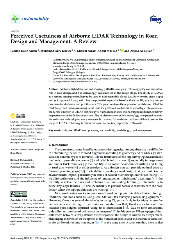 (PDF) Perceived Usefulness of Airborne LiDAR Technology in Road Design ...