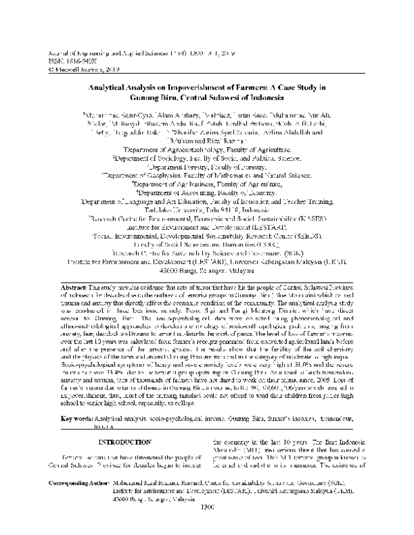 (PDF) Analytical Analysis on Impoverishment of Farmers: A Case Study in Gunung Biru, Central ...