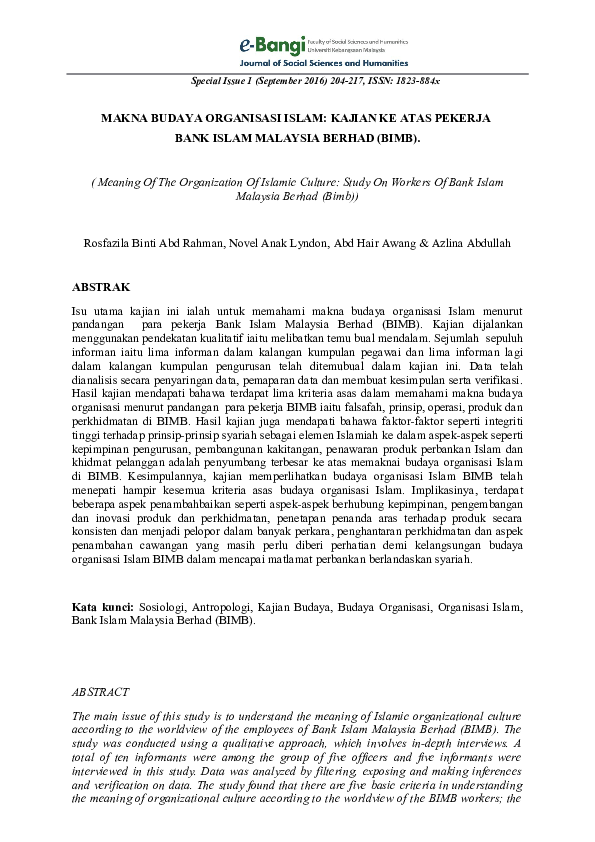 (PDF) MAKNA BUDAYA ORGANISASI ISLAM: KAJIAN KE ATAS PEKERJA BANK ISLAM ...